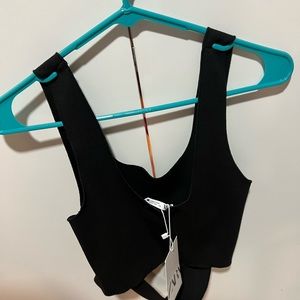 Zara | Tops | Zara Black Crop Top With Under Chest Cut Out Size L With ...